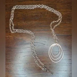 Jewelry | Minimalist Gold Tone Layered Oval Pendant Necklace Long ...